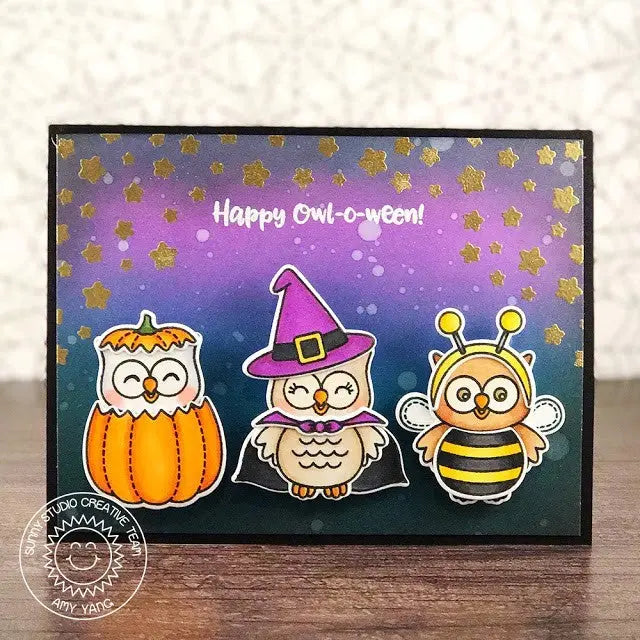 Sunny Studio Stamps Happy Owl-o-ween 4x6 Photo-polymer Clear Stamp Set